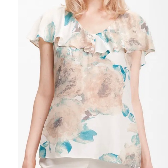 Halogen | Tops | Halogen Silk Blend Floral Cape Sleeve Blouse | Poshmark